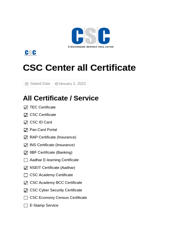 CSC Center All Certificate | PDF