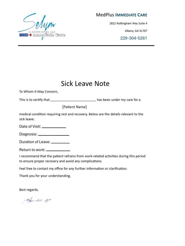 Sick Leave Certification by Dr. LaMarca | PDF