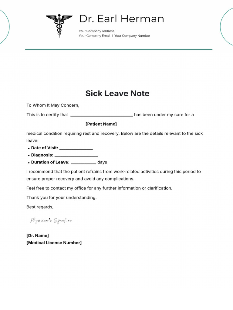 Sick Leave Note Template | PDF