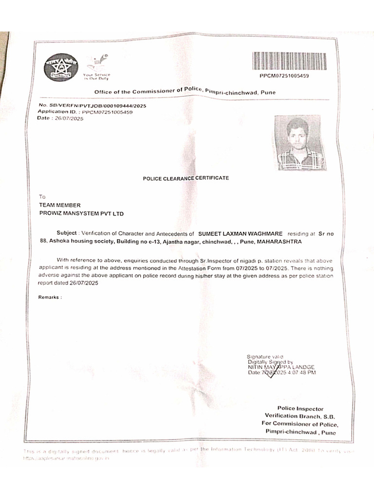 Police Verification Format | PDF