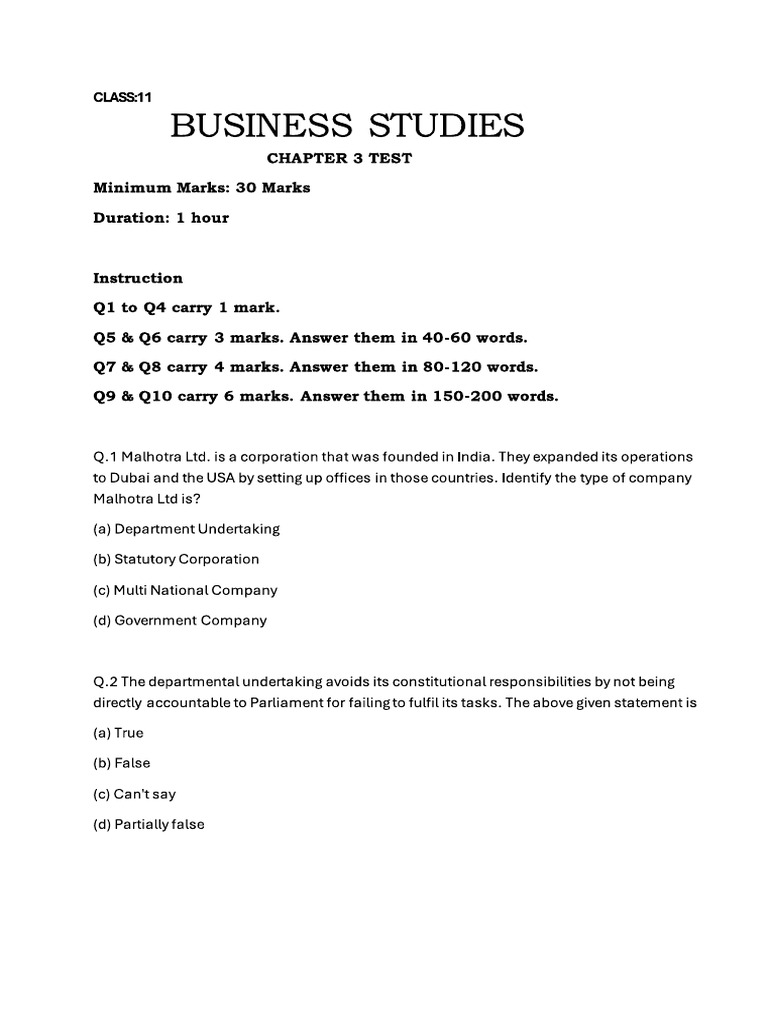 Chapter 3 BST Question Paper | PDF