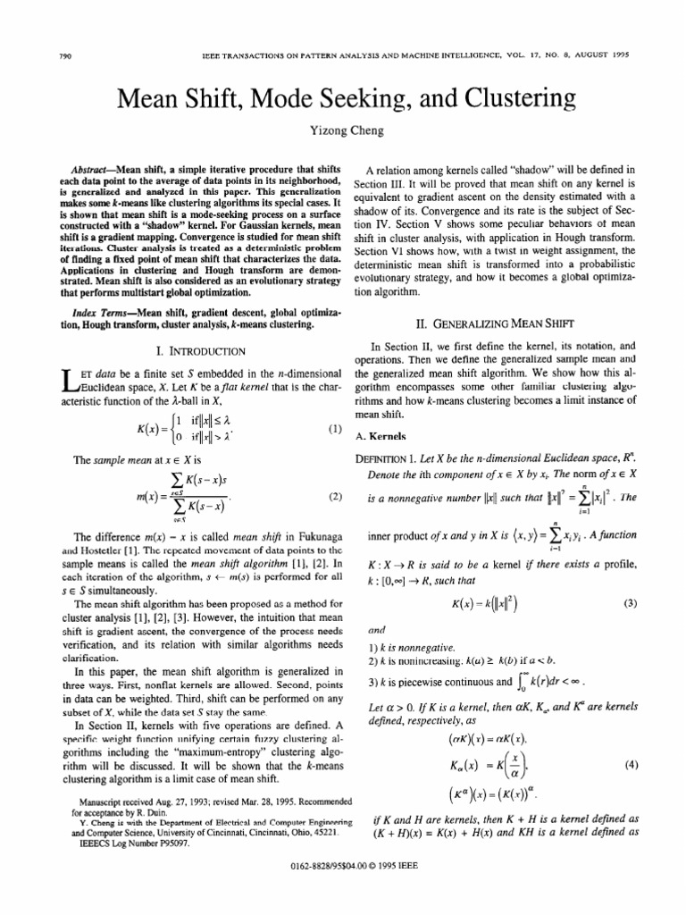 Mean Shift Cluster Pdf Cluster Analysis Mathematical Optimization