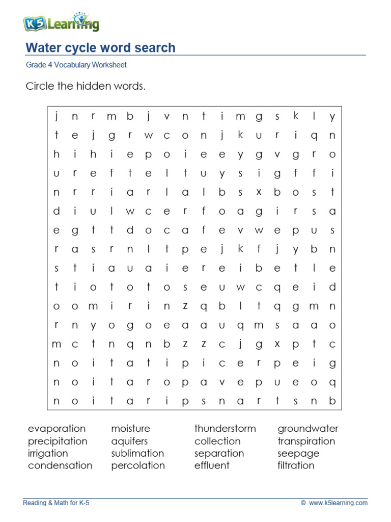 Water Cycle Vocabulary Word Search | PDF | Groundwater | Water And The ...