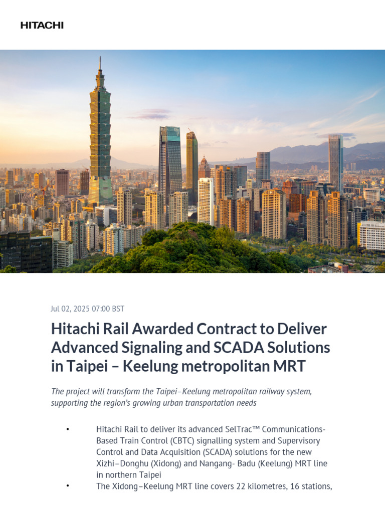 Hitachi Rail Awarded Contract To Deliver Advanced Signaling and SCADA ...