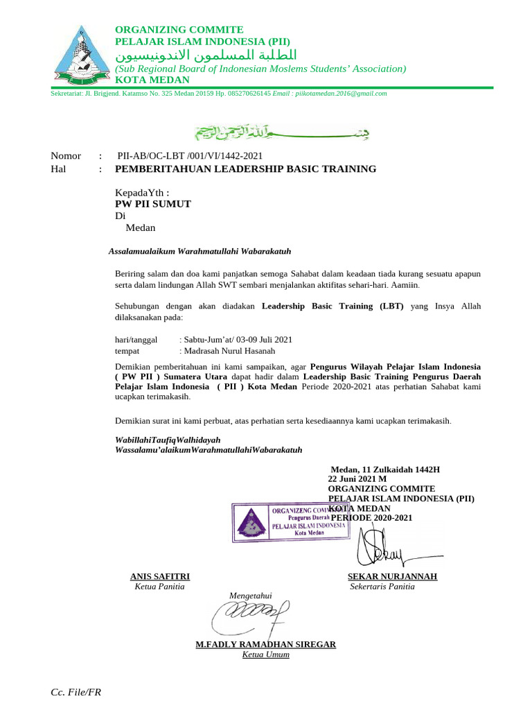 Surat Pemberitahuan Training - 2 | PDF