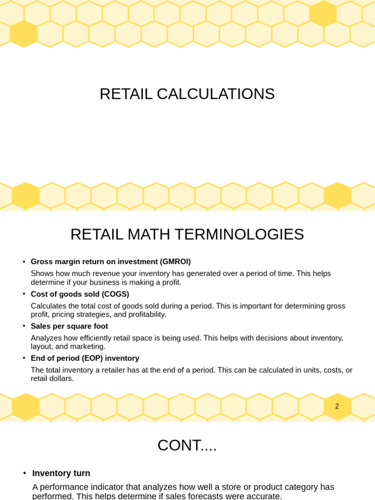 Retail Calculations | PDF | Gross Margin | Inventory