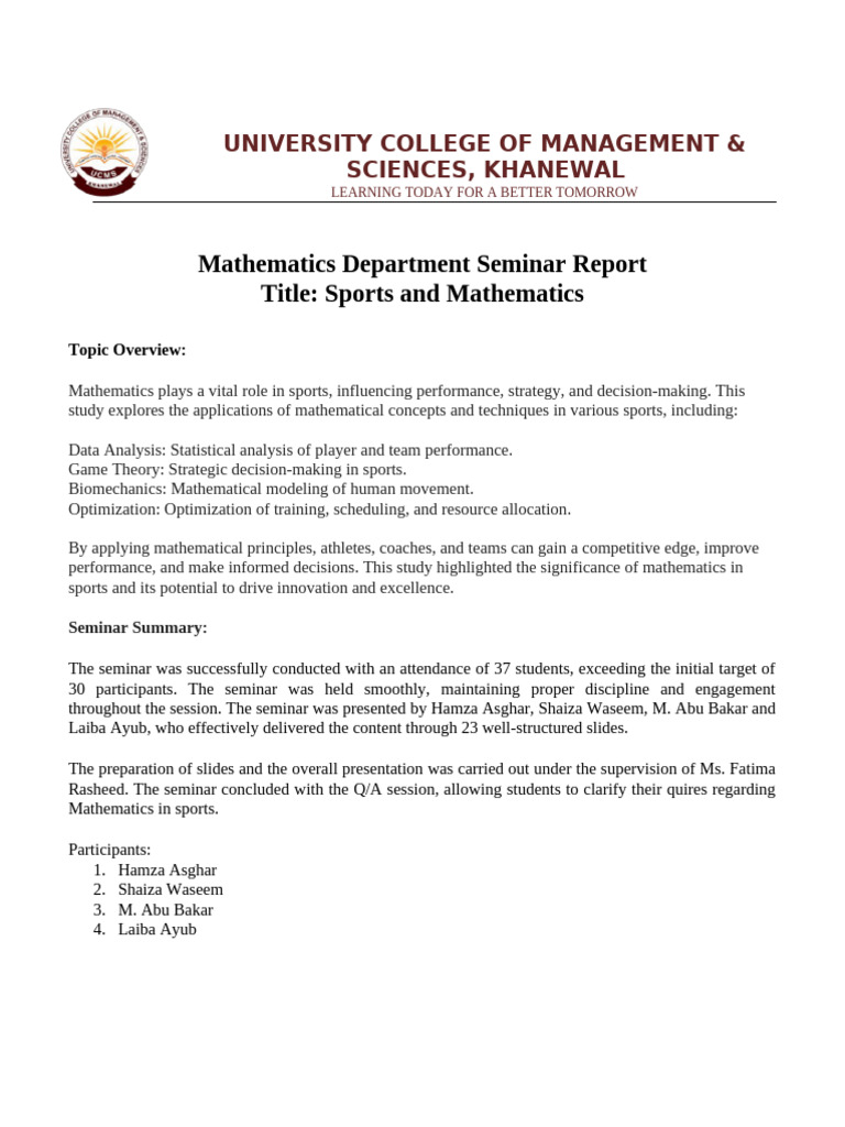 Maths Seminar Summary Phase 2 | PDF