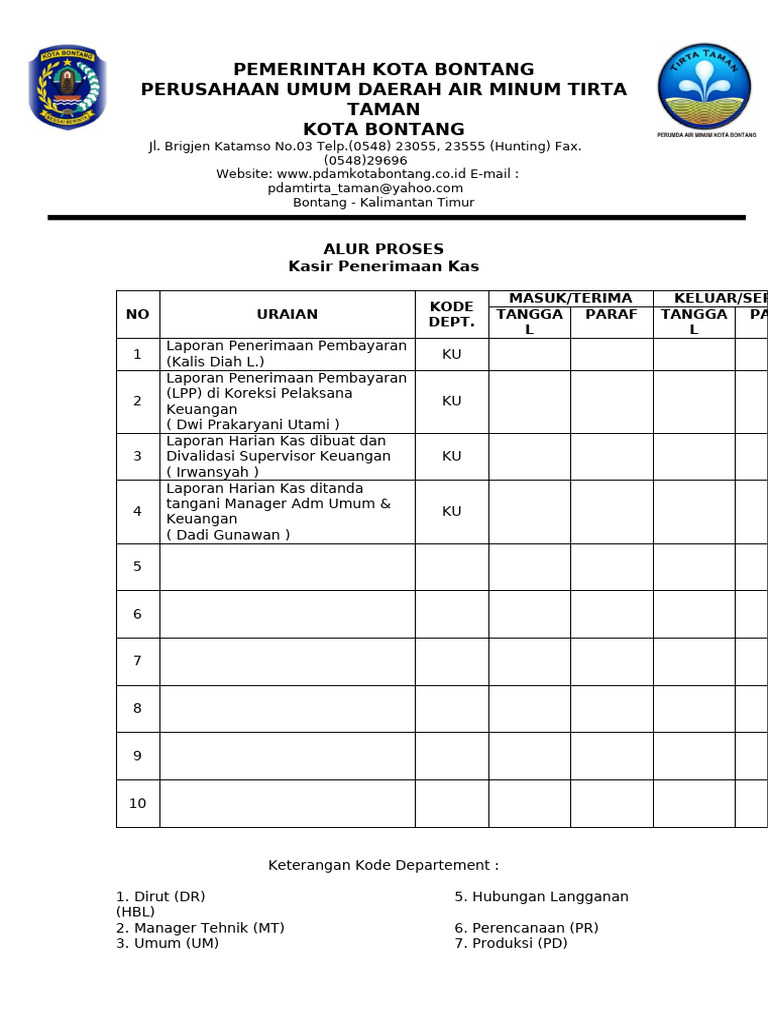 Alur Proses Penerimaan Kas PDAM Bontang | PDF