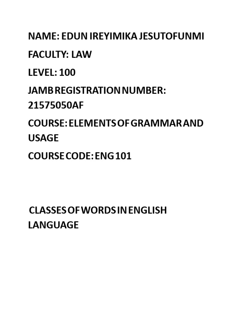Eng 101 Assignment by Ireyimika Edun | PDF | Pronoun | Verb