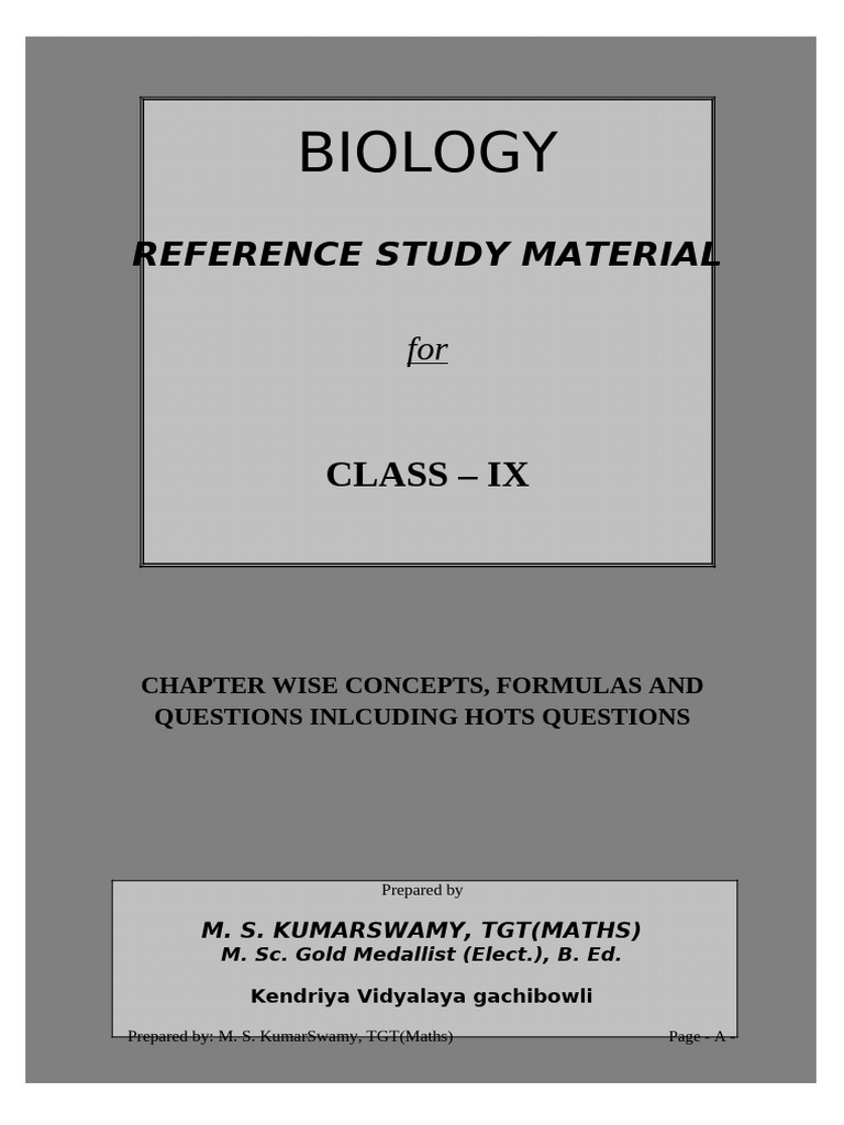 Biology Class Ix Reference Study Material | PDF | Cell (Biology ...