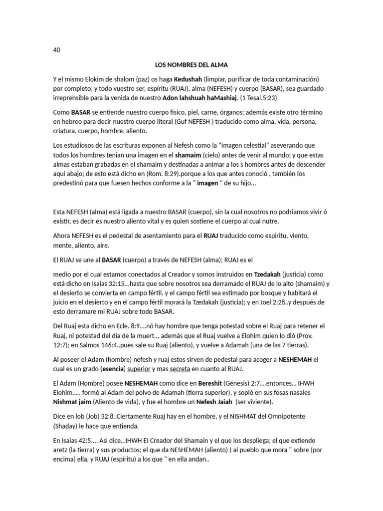 Nombres del Alma: Nefesh y Neshamah | PDF | Alma | Creencia religiosa y ...