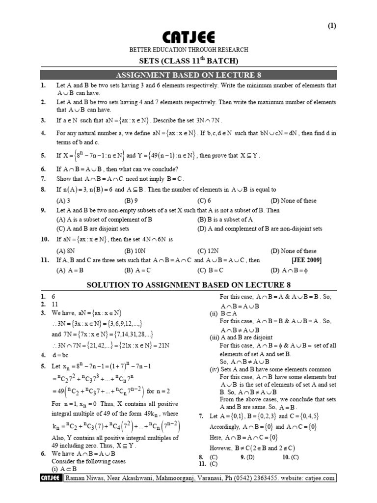 Sets Assignment Based On Lecture 8 | PDF | Intersection (Set Theory) | Mathematical Concepts