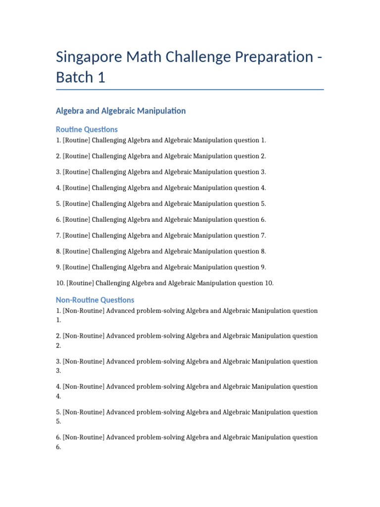 Singapore Math Challenge Batch1 | PDF | Chess Openings | Chess Theory