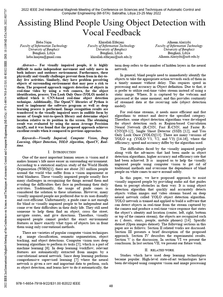Assistive Object Detection for the Visually Impaired | PDF | Computer ...