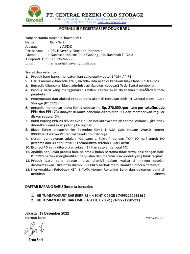Registrasi Produk Baru di PT CRCS | PDF