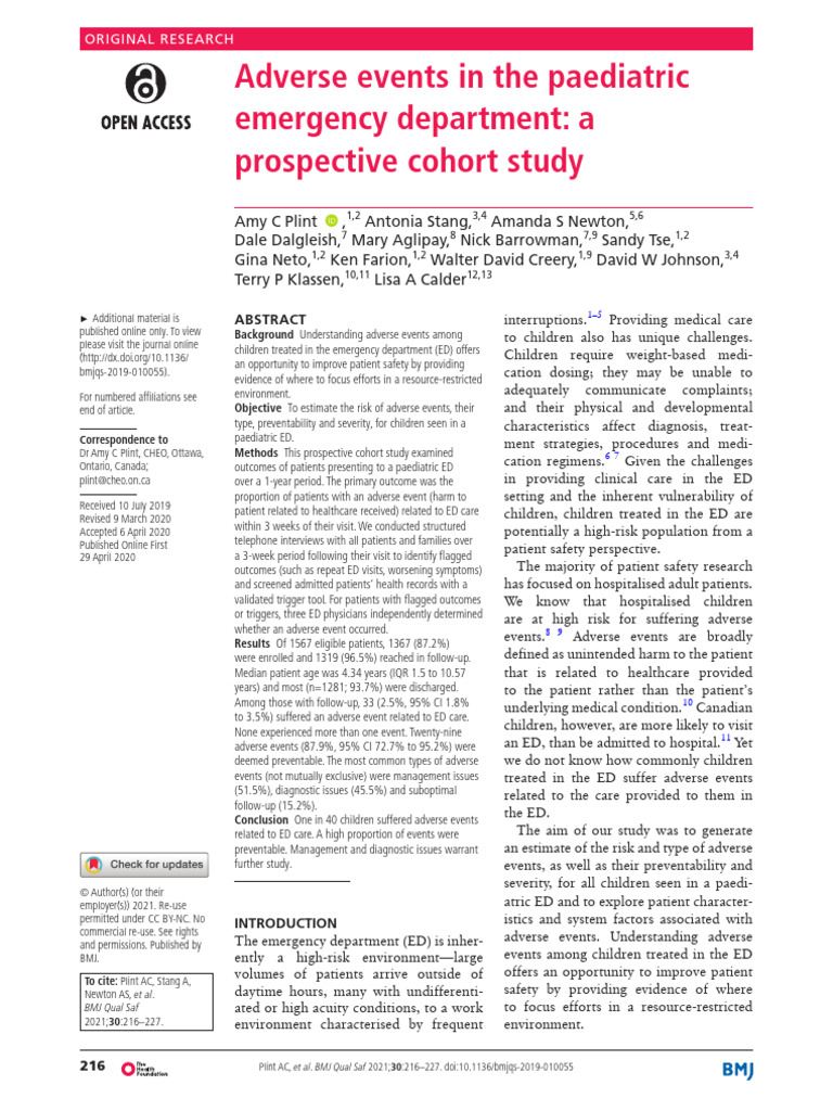 Adverse Events in Pediatric ED Care | PDF | Emergency Department ...