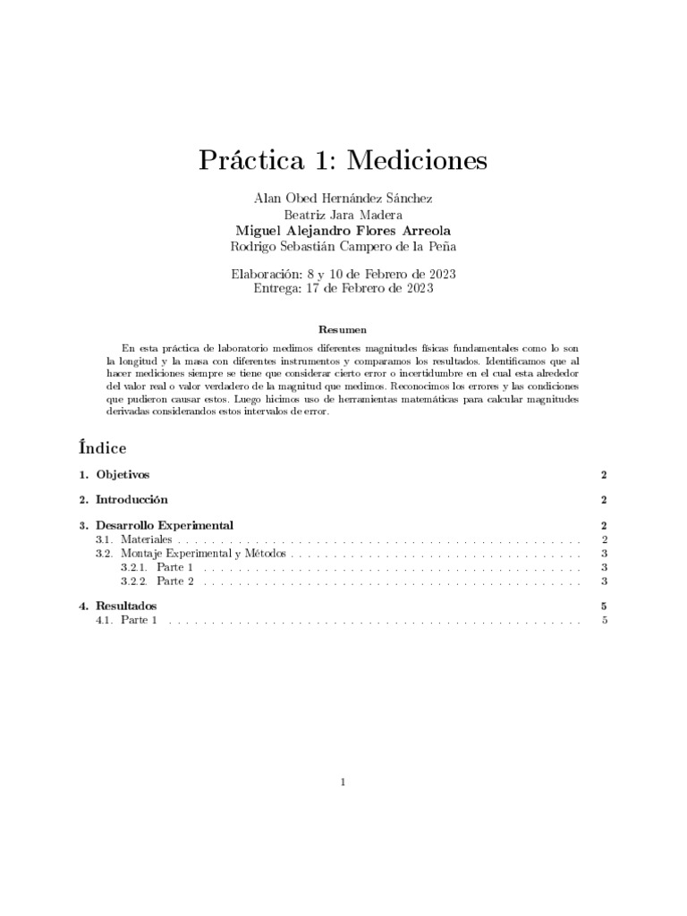 Práctica 1: Mediciones: Índice | PDF | Medición | Cantidades fisicas
