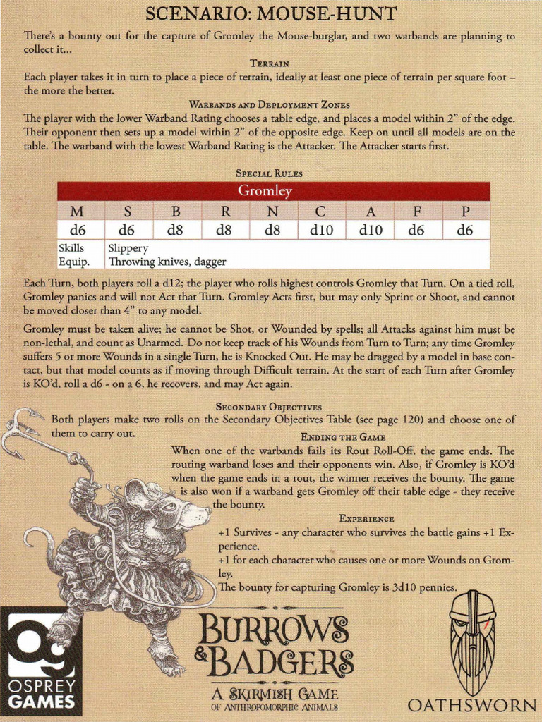 Oathsworn - Burrows & Badgers - Scenario - Mouse Hunt | PDF