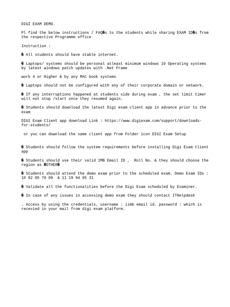 Digi Demo Exam Instructions | PDF
