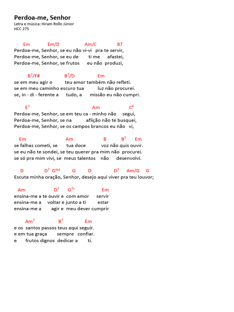 Letra do Hino "Perdoa-me, Senhor" HCC 275 | PDF