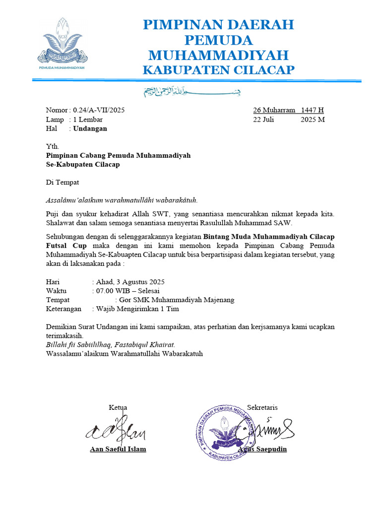 Undangan Futsal Cup Pemuda Muhammadiyah | PDF