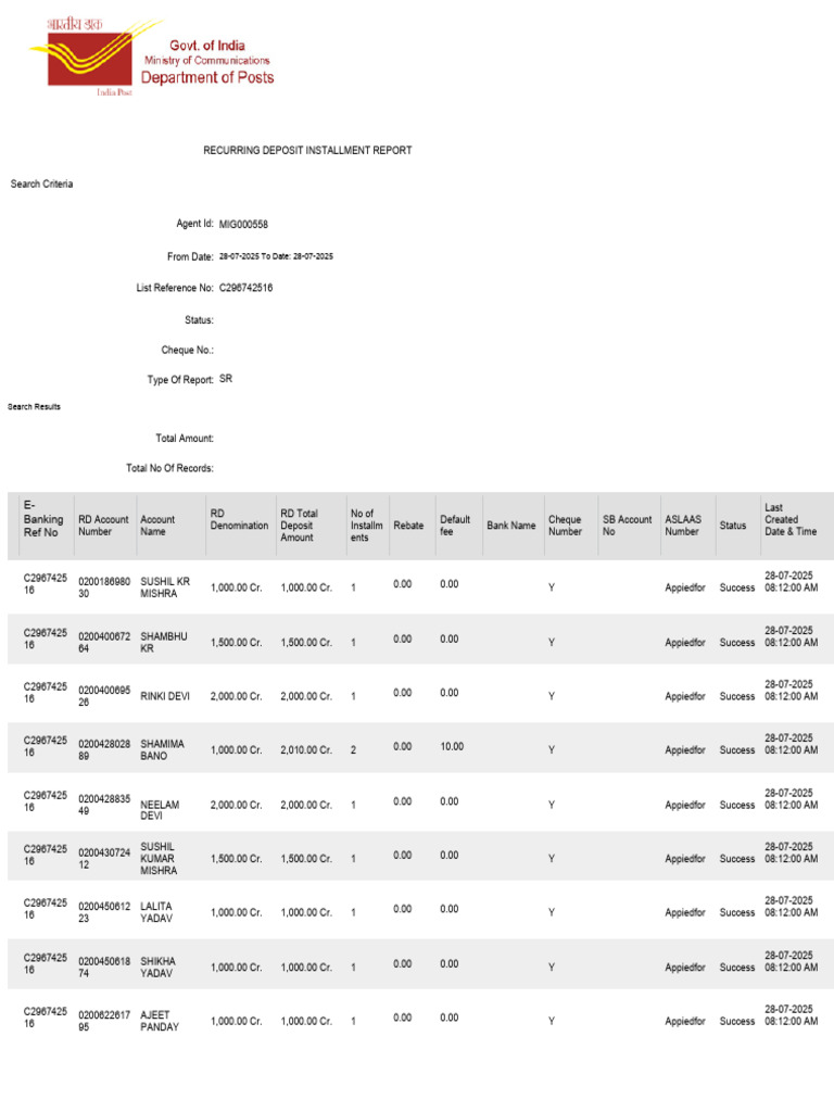 Recurring Deposit Installment Summary | PDF