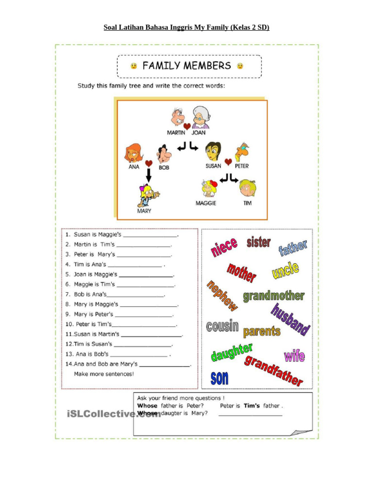 Soal Latihan Bahasa Inggris My Family Kelas 2 SD | PDF