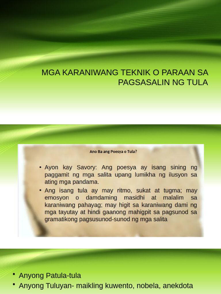 Teknik Sa Pagsasalin NG Tula | PDF