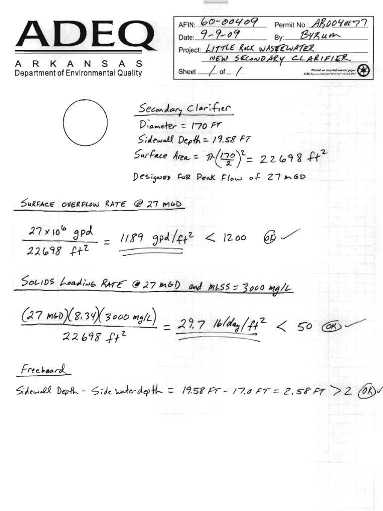 Clarifier Calculation | PDF