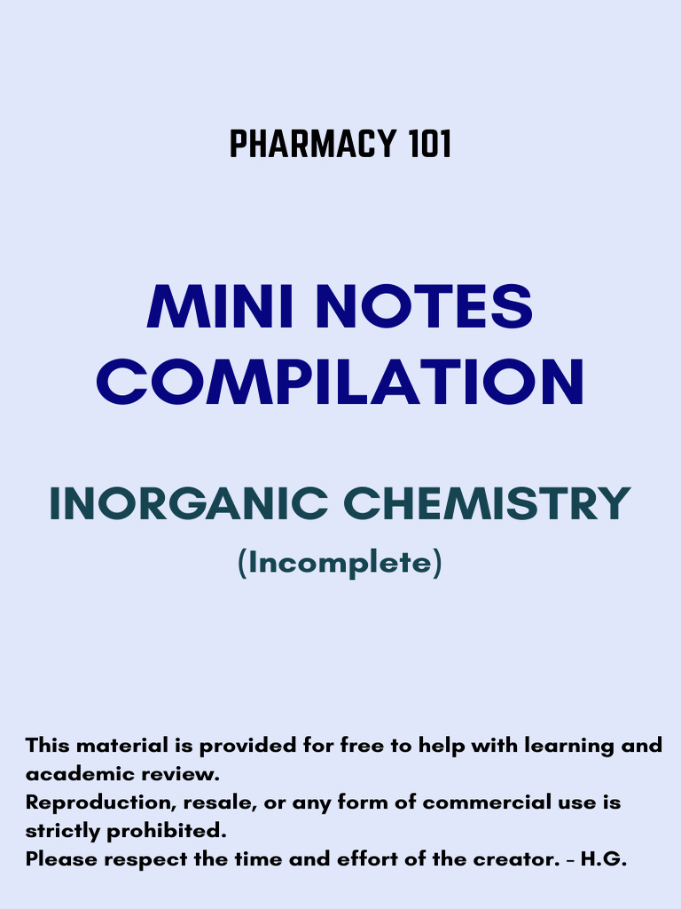 Pharma Inorg Chem (Incomplete) | PDF | Atoms | Ion