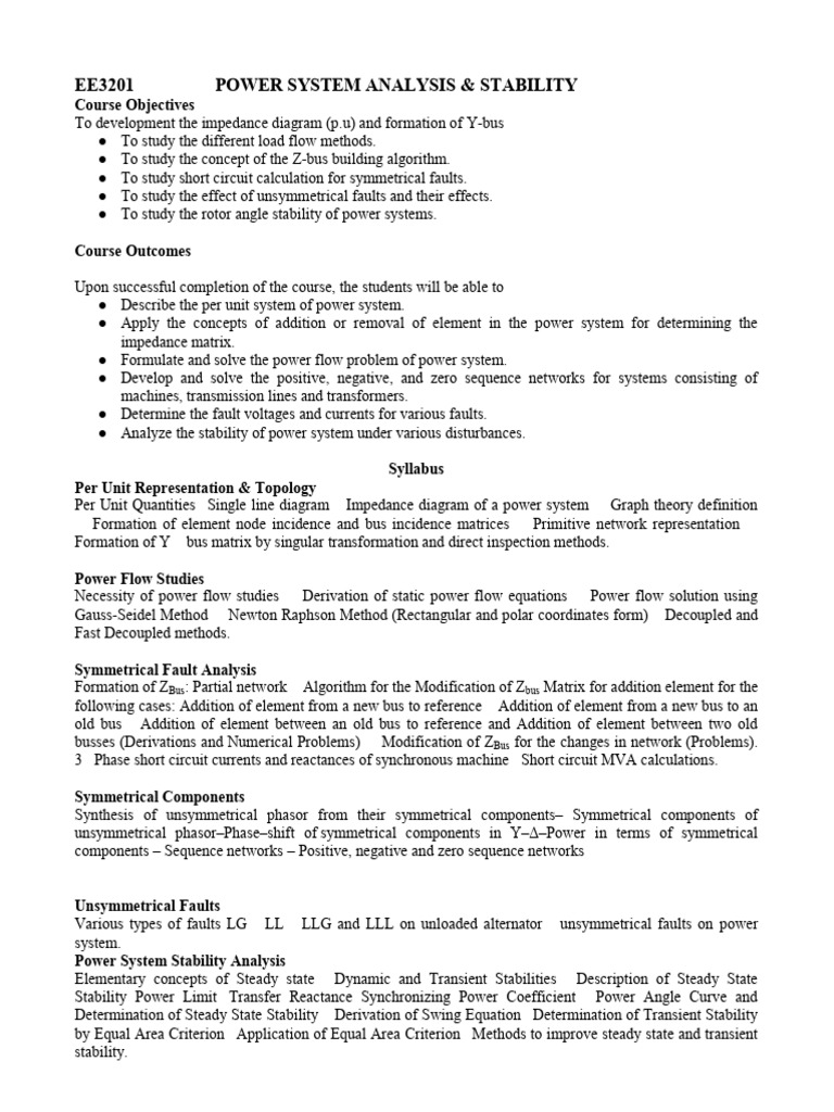 Power System Analysis & Stability Model Paper | PDF | Matrix ...