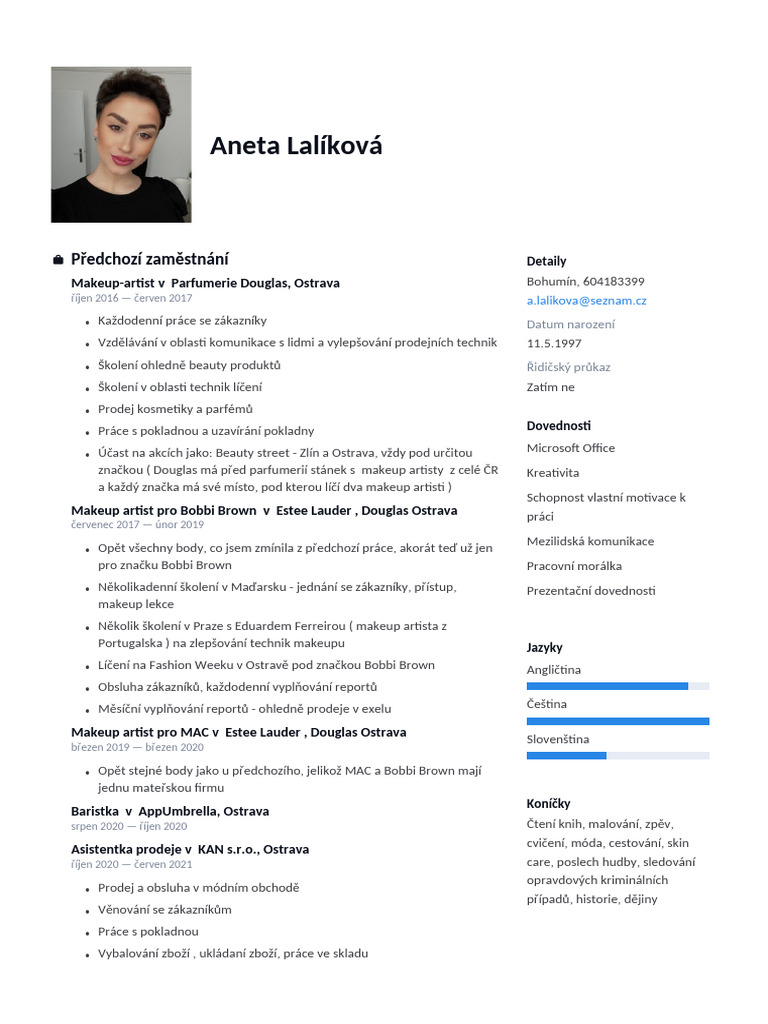 Životopis - Lalíková Aneta | PDF