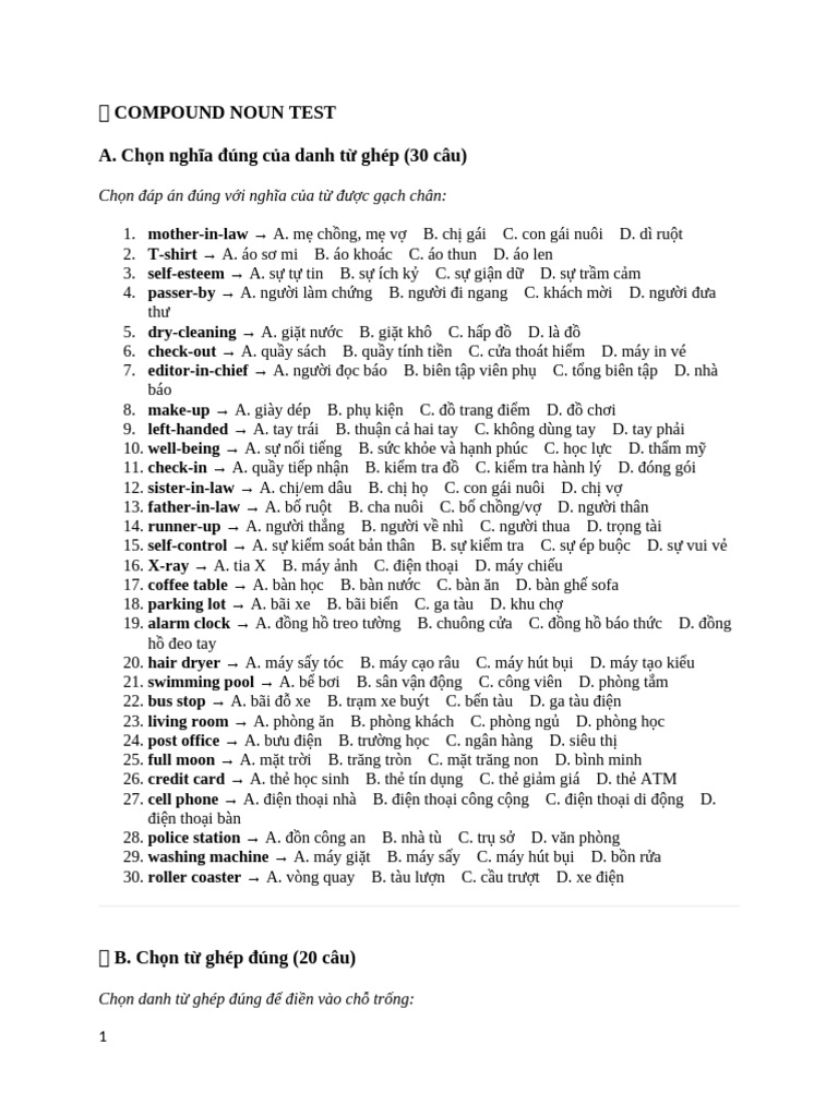 ? Compound Noun Test | PDF
