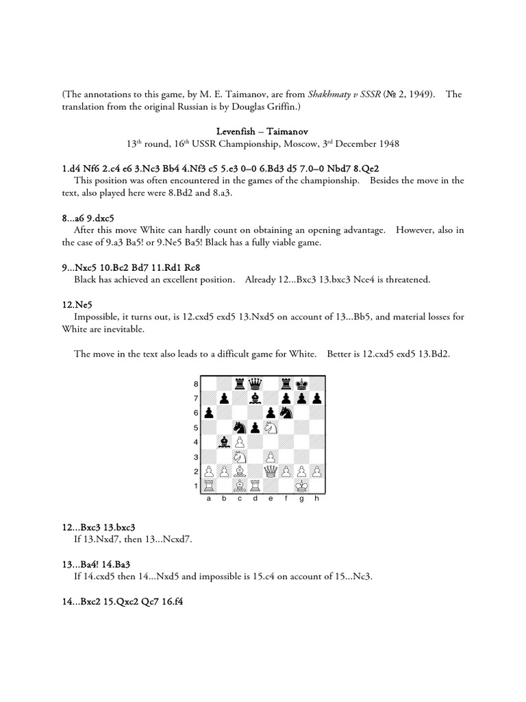 Levenfish Taimanov 16th Ussr CH Moscow 1948 | PDF | Chess Openings ...