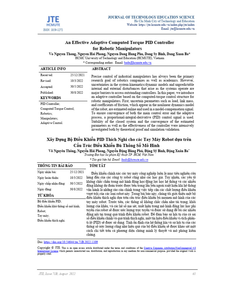 Xay Dung Bo Dieu Khien PID Thich Nghi Cho Cac Tay | PDF