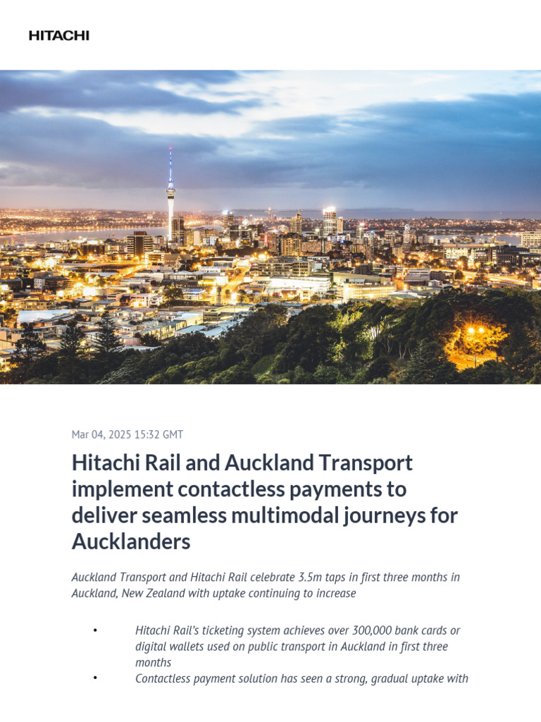 Hitachi Rail and Auckland Transport Implement Contactless Payments To ...