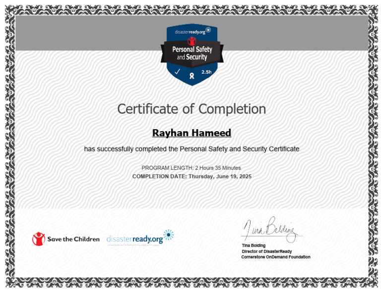 Personal Safety and Security Certificate | PDF