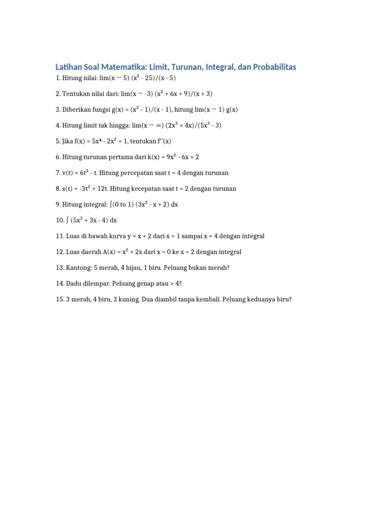 Soal Saja Limit Turunan Integral Probabilitas | PDF