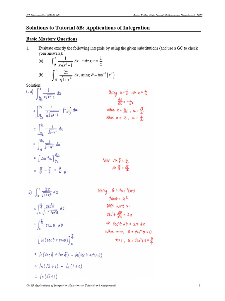 Applications of Integration Solutions | PDF | Mathematical Concepts ...