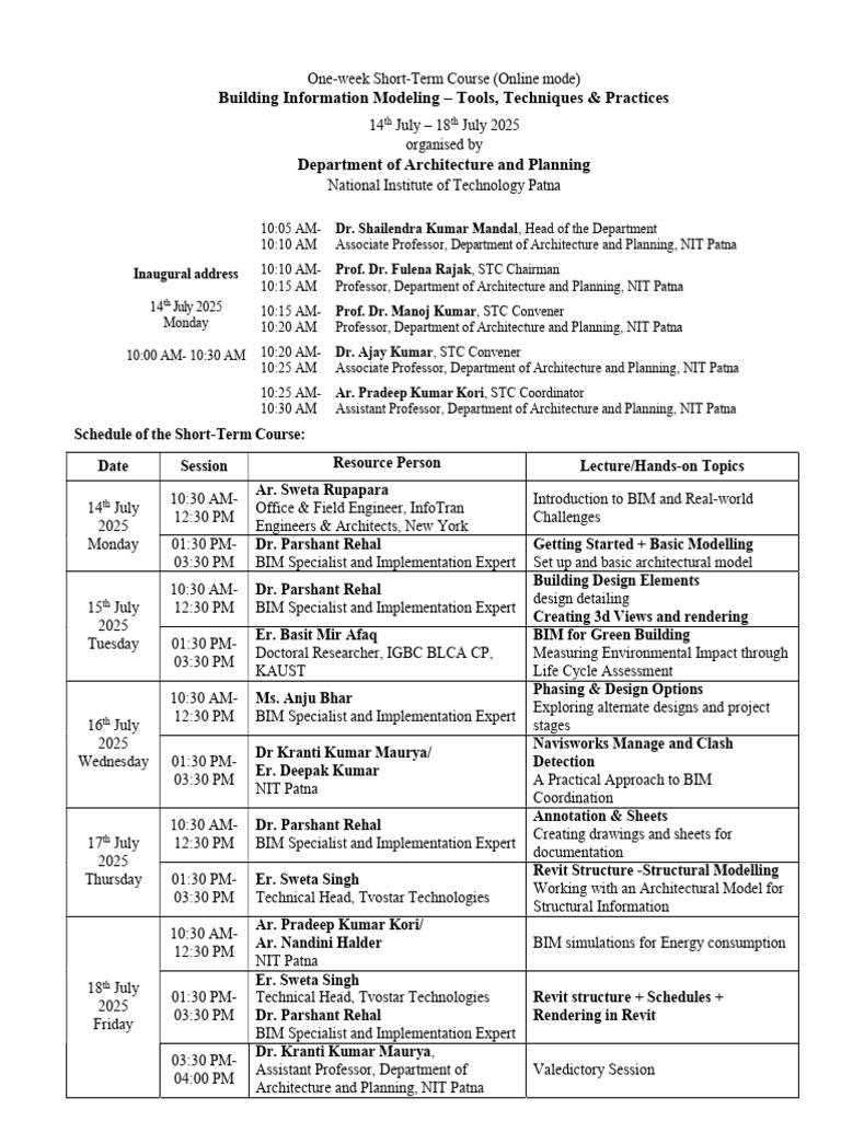 BIM Course at NIT Patna: July 2025 | PDF | Building Information ...