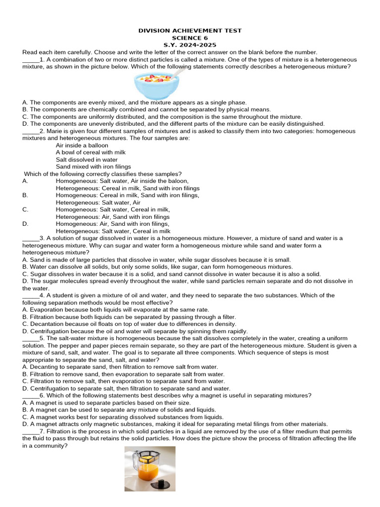 Division Achievement Test | PDF | Mixture | Solar System