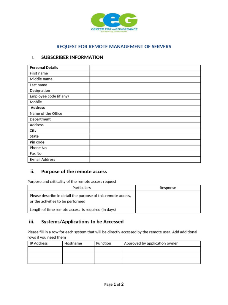 Request For Remote Management of Servers | PDF