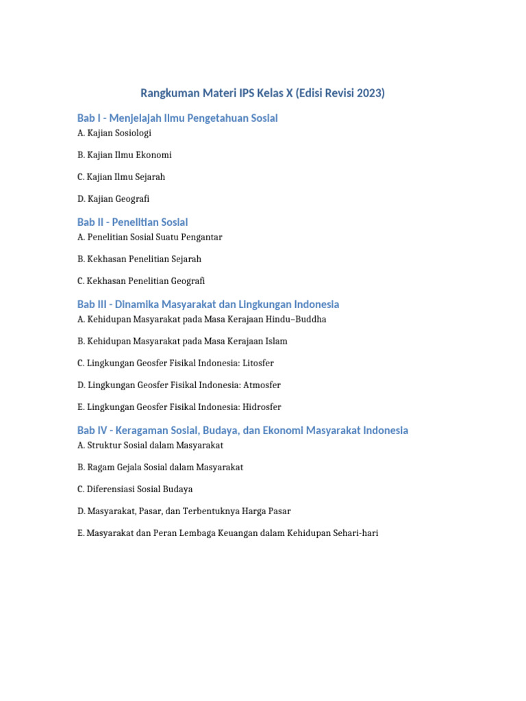 Rangkuman Materi IPS Kelas X | PDF