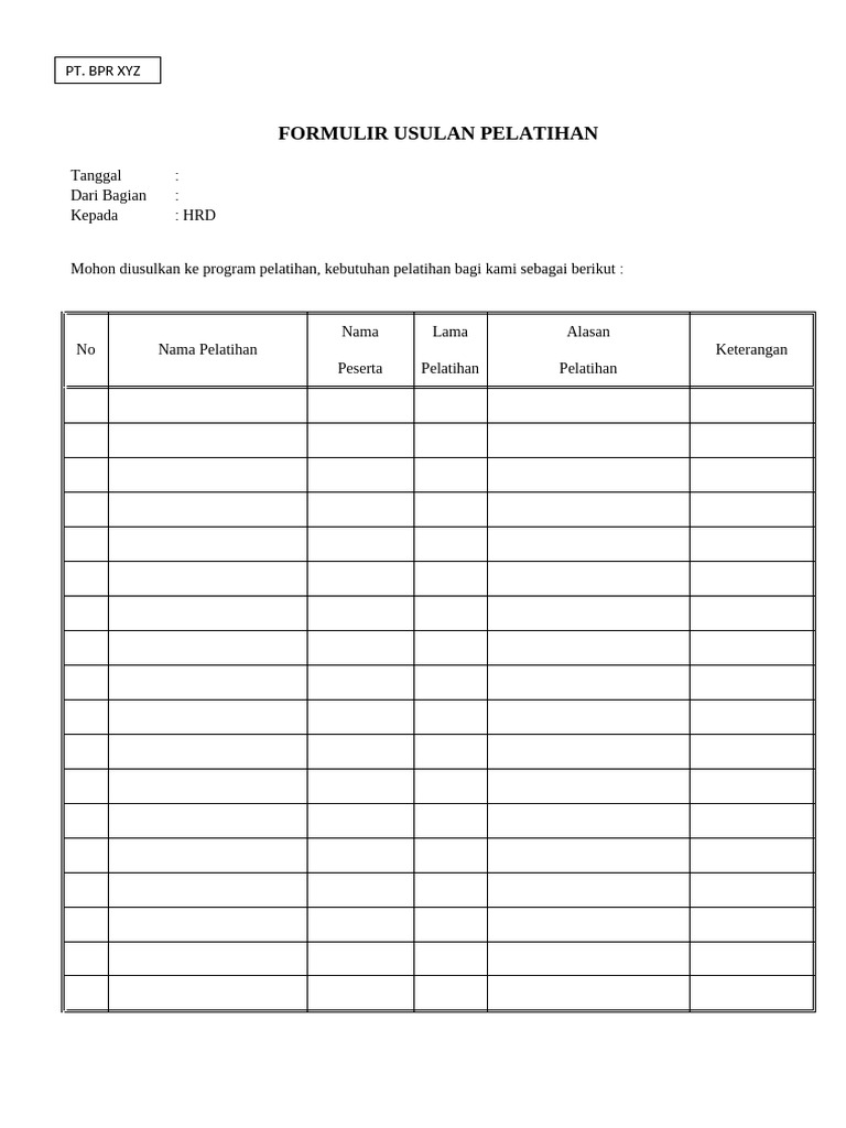 Form Usulan Pelathan | PDF