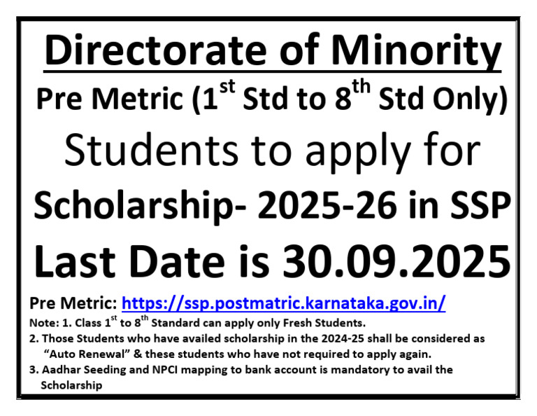 2025-26 SSP Pre Metric Notification For Minority Studetns | PDF
