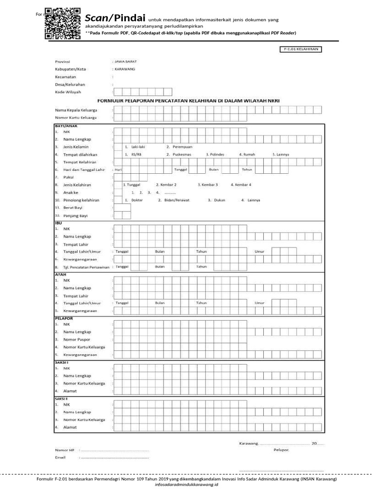 Formulir Permohonan Pembuatan Akta Kelahiran | PDF