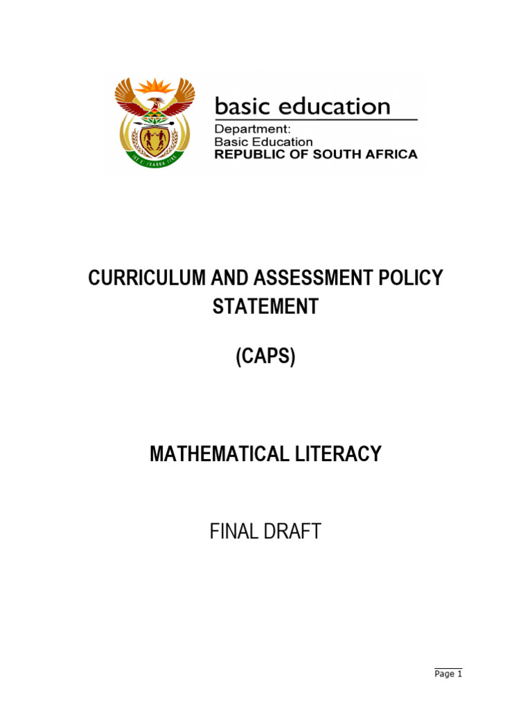 Mathematical Literacy Caps Fet Jan 2011 | PDF | Curriculum | Learning