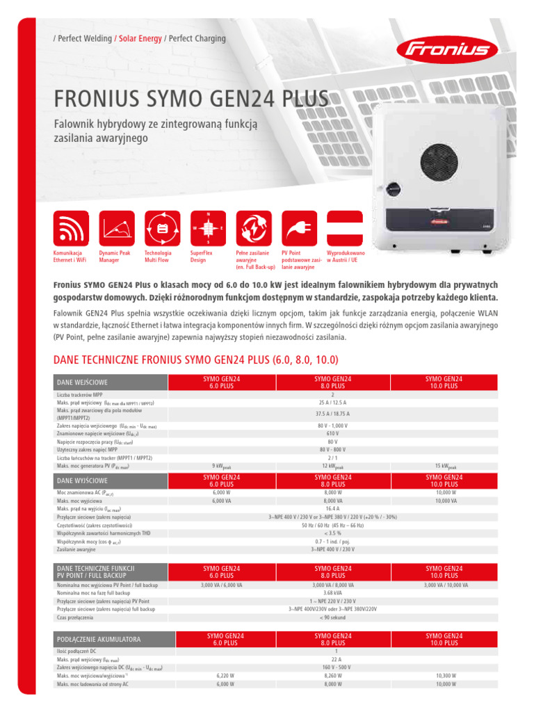 Fronius Symo Gen24 Plus Karta Katalogowa PL | PDF