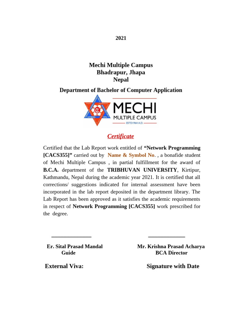 1st TU Cover Page & Certificate | PDF