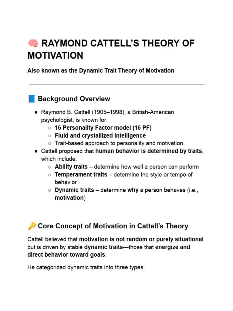 Cattell's Dynamic Trait Motivation Theory | PDF | Motivational | Motivation